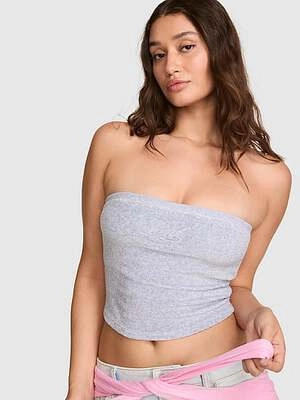Pink Vintage Velour Tube Top - Grey