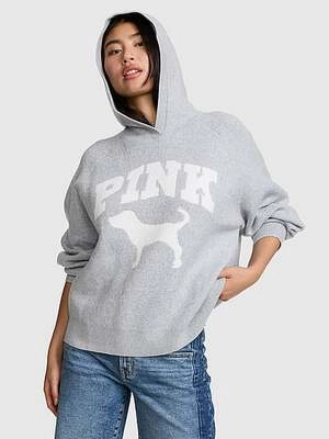 Pink Oversized Knit Hoodie - Grey
