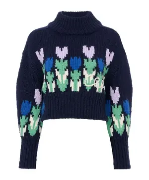 Chloé Floral Turtleneck Knitted Sweater - Deep Navy