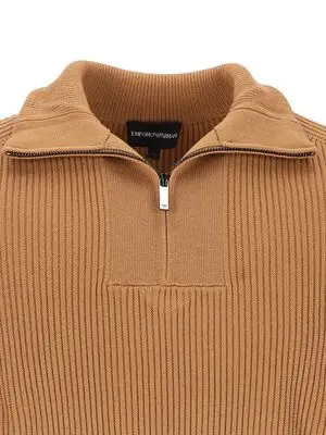 Emporio Armani Half Zip Ribbed Knitted Sweater