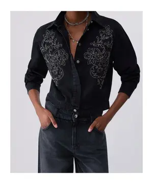 Liu Jo Shirt Bodysuit In Denim With Embroidery