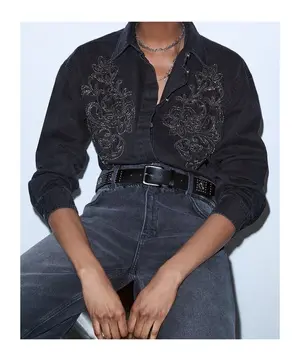 Liu Jo Shirt Bodysuit In Denim With Embroidery