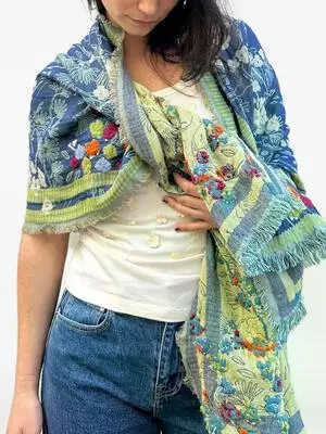 LEATHERSMITH OF LONDON Embroidered Patchwork Floral Scarf - Blue