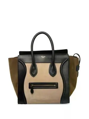 Celine 2012 Mini Tricolor Nubuck And Calfskin Luggage Tote Bag - Neutrals
