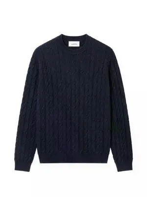LARDINI Cable-knit Crew-neck Wool Sweater - Blue