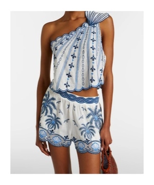 Farm Rio One-shoulder Linen-blend Top