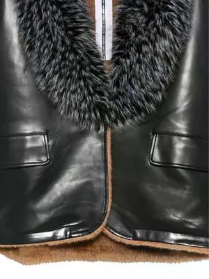 SWORD 6644 Fur-trim Leather Coat