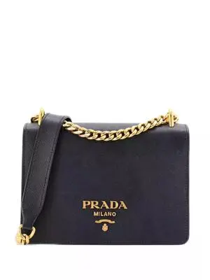 Prada Chain Flap Bag Saffiano Leather Small Crossbody Bag - Black