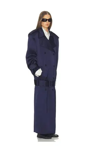 HELSA Trench Coat With Low Belt In Double Face Satin