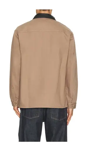 PALMES Twill Leather Collar Overshirt In Brown