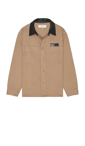 PALMES Twill Leather Collar Overshirt In Brown