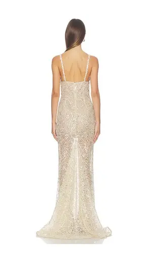 BRONX BANCO V-neck Embellished Gown In Silver
