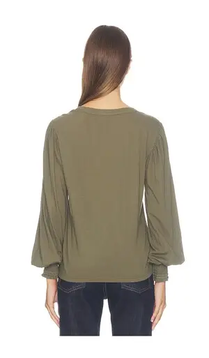 BOBI Smocked Cuff Rib Neck Tee In Green