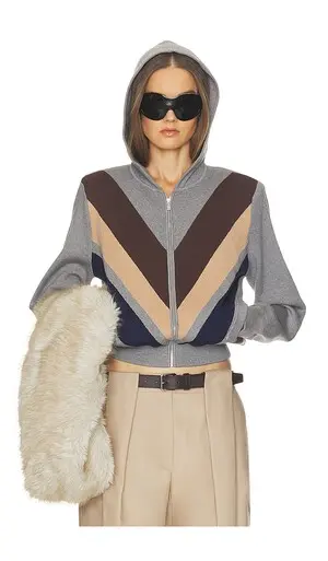 HELSA Keeghan Color Block Knit Zip Hoodie In Grey - Grey Multi