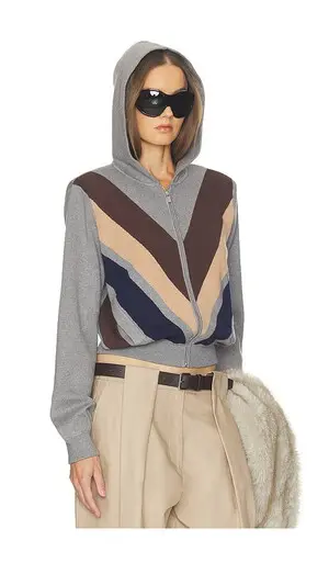 HELSA Keeghan Color Block Knit Zip Hoodie In Grey