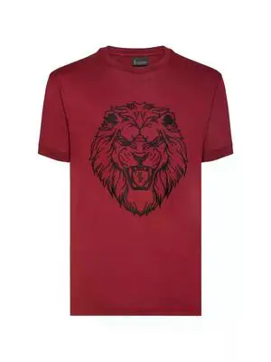 BILLIONAIRE Lion-embroidered Crew-neck T-shirt - Red