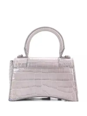 Balenciaga Hourglass Top Handle Bag Crocodile Embossed Leather Xs Satchel - Grey