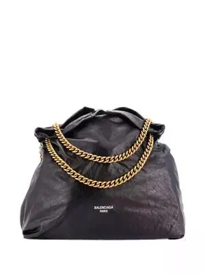 Balenciaga Crush Chain Leather Medium Tote Bag - Black