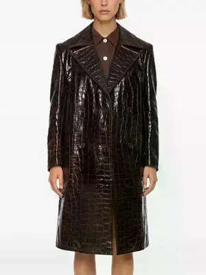 Junya Watanabe Crocodile-effect Double-breasted Coat - Brown