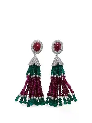 David Webb Ruby And Diamond Tassel Earrings - Silver