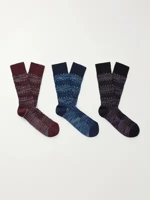 Missoni Set Of Three Crochet-knit Cotton-blend Socks - Multi