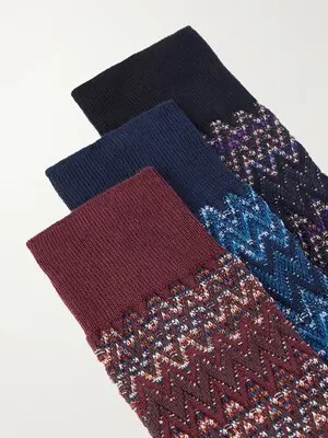 Missoni Set Of Three Crochet-knit Cotton-blend Socks