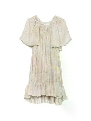 Chloé Floral-print Pleated Mini Dress - Neutrals