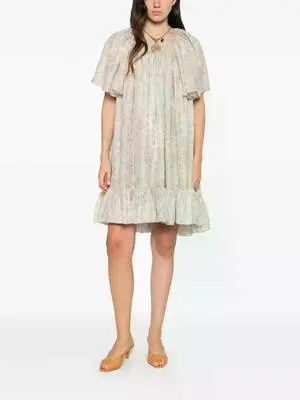 Chloé Floral-print Pleated Mini Dress - Neutrals