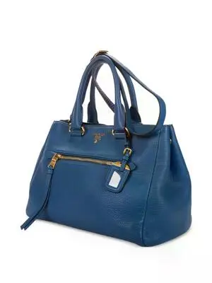 Prada Vitello Daino Leather Tote Bag - Blue