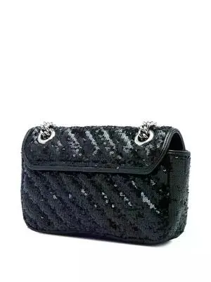 Gucci 2016-2026 Small Gg Marmont Matelasse Diagonal Sequin And Calfskin Torchon Shoulder Bag - Black