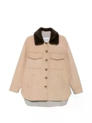 AVA ADORE Faux-fur Collar Chest-pocket Coat - Neutrals