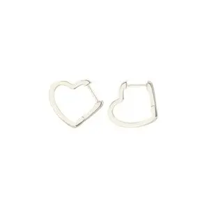 Kris Nations Open Heart Hinged Huggie Hoop Earrings - Silver
