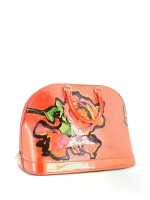 LOUIS VUITTON Alma Handbag Limited Edition Monogram Vernis Roses Gm Satchel - Orange