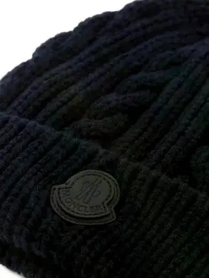 Moncler Leather Logo Wool Beanie
