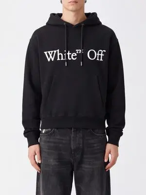 Off-White Relaxed Fit Cotton Hoodie With Contrasting Logo - Black