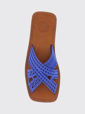 Versace Rubber Slides With Greca Motif And Square Toe