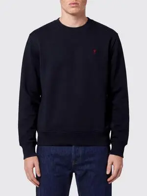 AMI Paris Cotton Crewneck Sweatshirt With Embroidered Monogram Logo - Blue