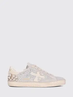 Premiata Stevend Low Top Sneakers In Leather And Suede With Rhinestone Application