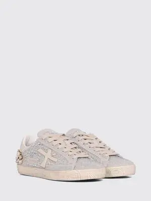 Premiata Stevend Low Top Sneakers In Leather And Suede With Rhinestone Application
