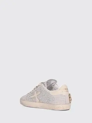 Premiata Stevend Low Top Sneakers In Leather And Suede With Rhinestone Application