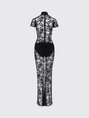 Andamane Palma High-neck Long Lace Evening Gown With Short Sleeves