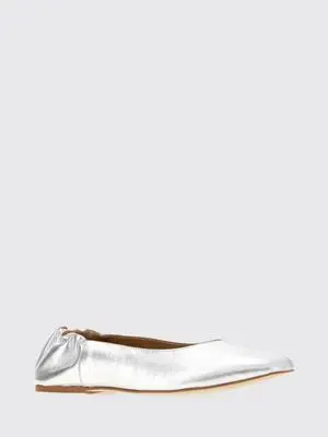A.p.c. Juliet Laminated Leather Ballet Flats With Elasticated Heel - Silver