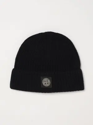 Stone Island Ribbed Wool Beanie With Compass Logo Patch Blue