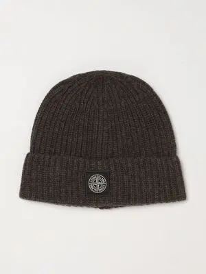 Stone Island Ribbed Wool Beanie With Compass Logo Patch Dark