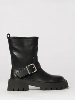 VIC MATIE Calfskin Biker Boots With Straps And Lug Sole - Black