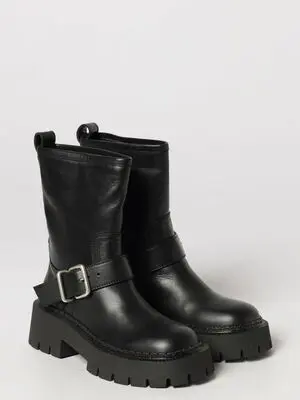 VIC MATIE Calfskin Biker Boots With Straps And Lug Sole