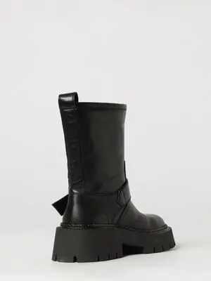 VIC MATIE Calfskin Biker Boots With Straps And Lug Sole