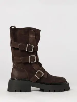 VIC MATIE Suede Biker Boots With A Decorative Buckle And Lug Sole - Dark