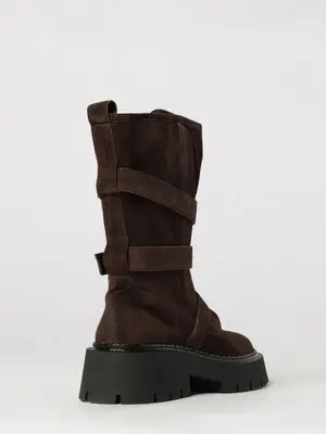 VIC MATIE Suede Biker Boots With A Decorative Buckle And Lug Sole