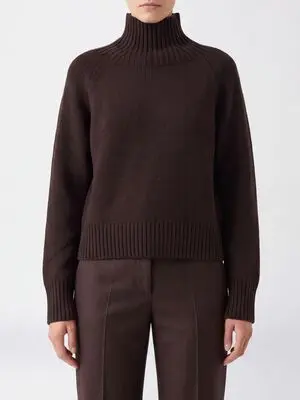 Michael Kors High Neck Jumper In Pure Merino Wool With Dropped Shoulders - Burnt